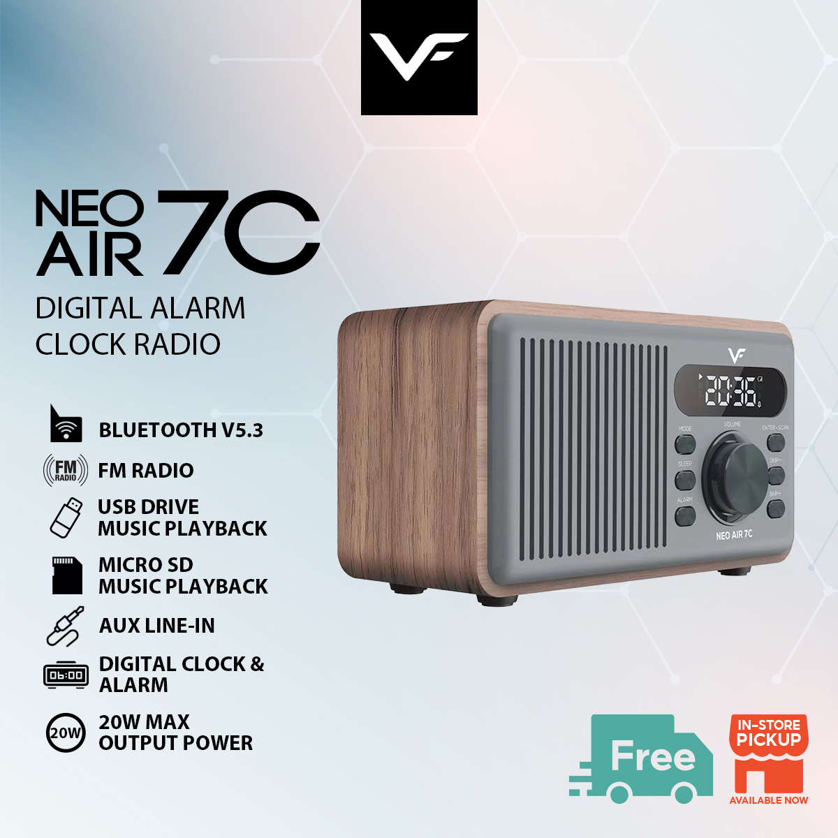 Neo Air 7C Digital Alarm Clock Portable Bluetooth Speaker - Vinnfier ...