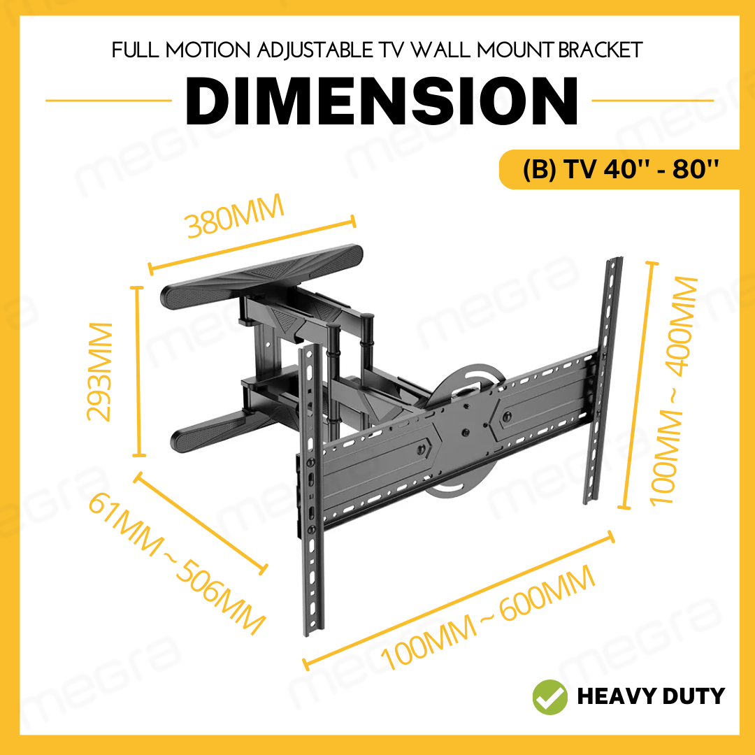 MEGRA Adjustable TV Mount Bracket Full Motion TV Swivel Wall Bracket ...