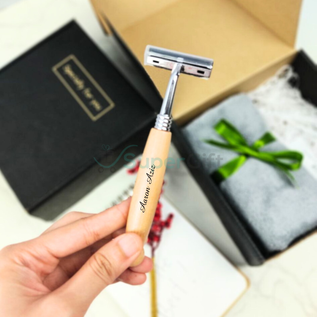 Personalized Engraved Wooden Shaver Razor - Supergift
