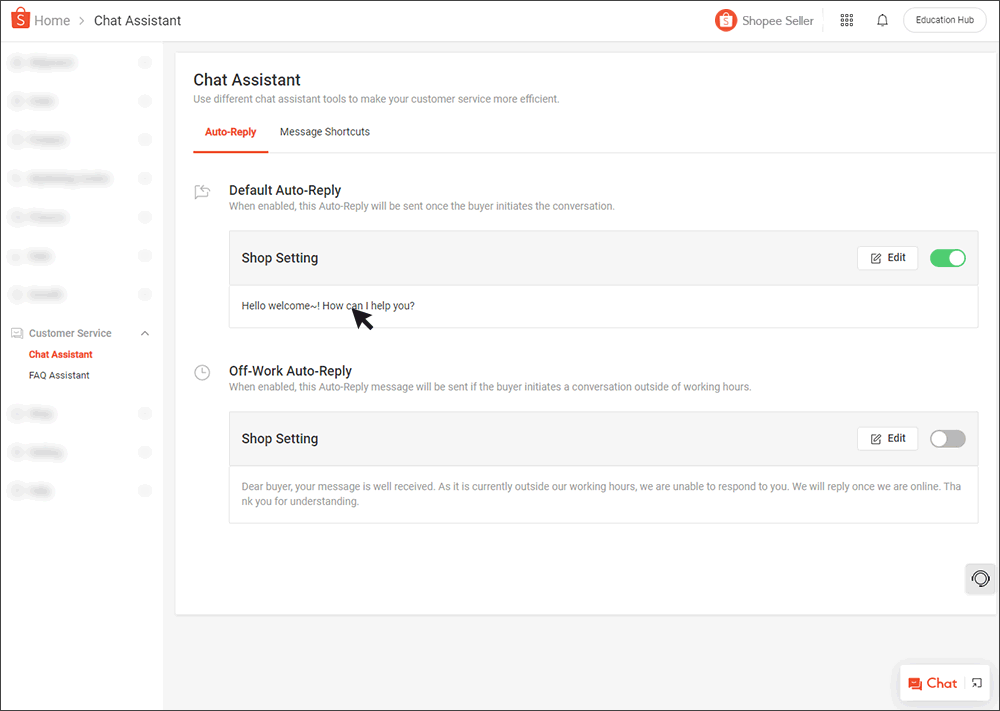Auto Reply In Chat Assistant SG Seller Education Shopee 