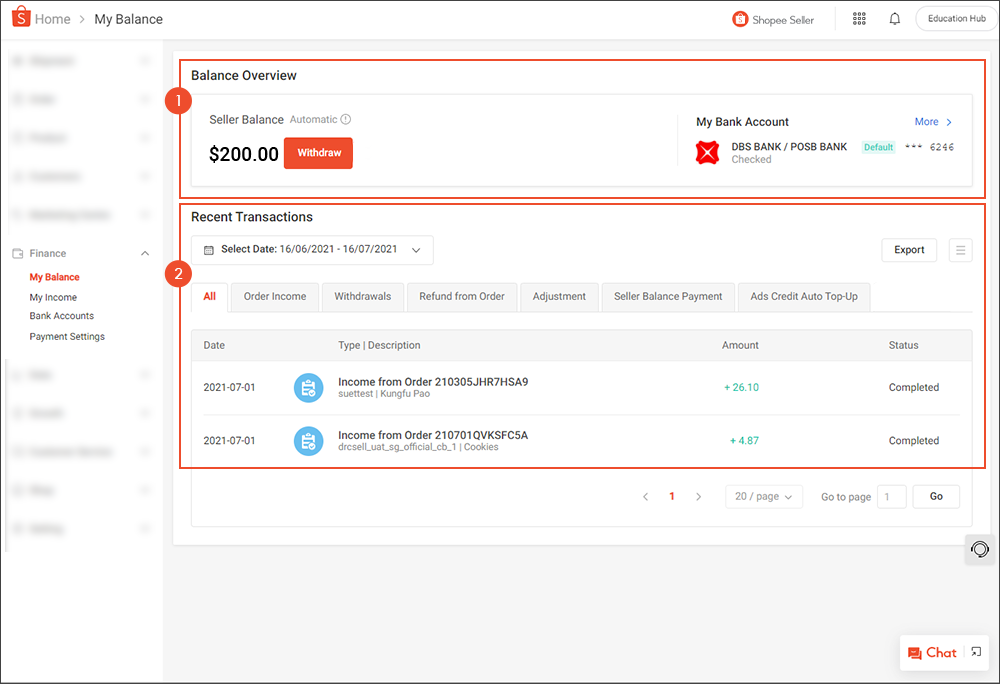 Managing transactions with Seller Balance | Shopee SG Seller Education Hub