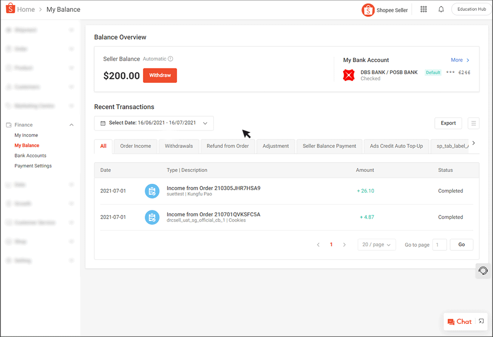 Managing your bank account for withdrawal | Shopee SG Seller Education Hub