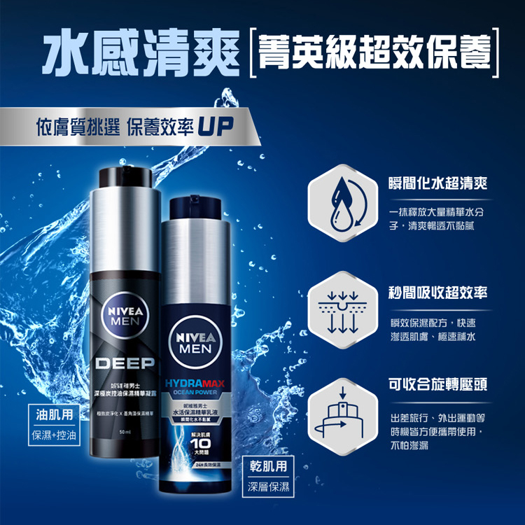 妮維雅 男士保濕精華乳液 50ml 水活保濕深極炭控油【妮維雅旗艦店】 美肌拉娜 Iopen Mall